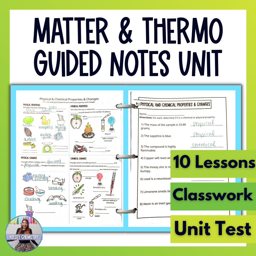 Matter and Energy, Thermodynamics Guided Notes Unit with Test and Work ...