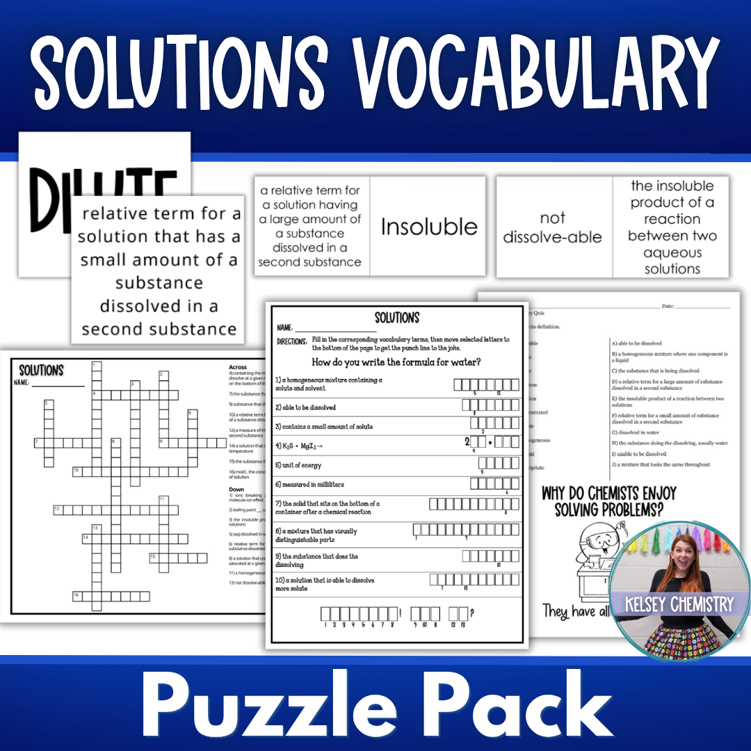 Solutions Chemistry Vocabulary Review: Crossword, Puzzle, Flash Cards ...
