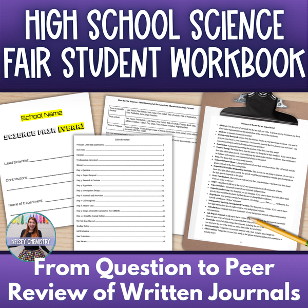 High School Science Fair Student Workbook, Editable – Kelsey Chemistry