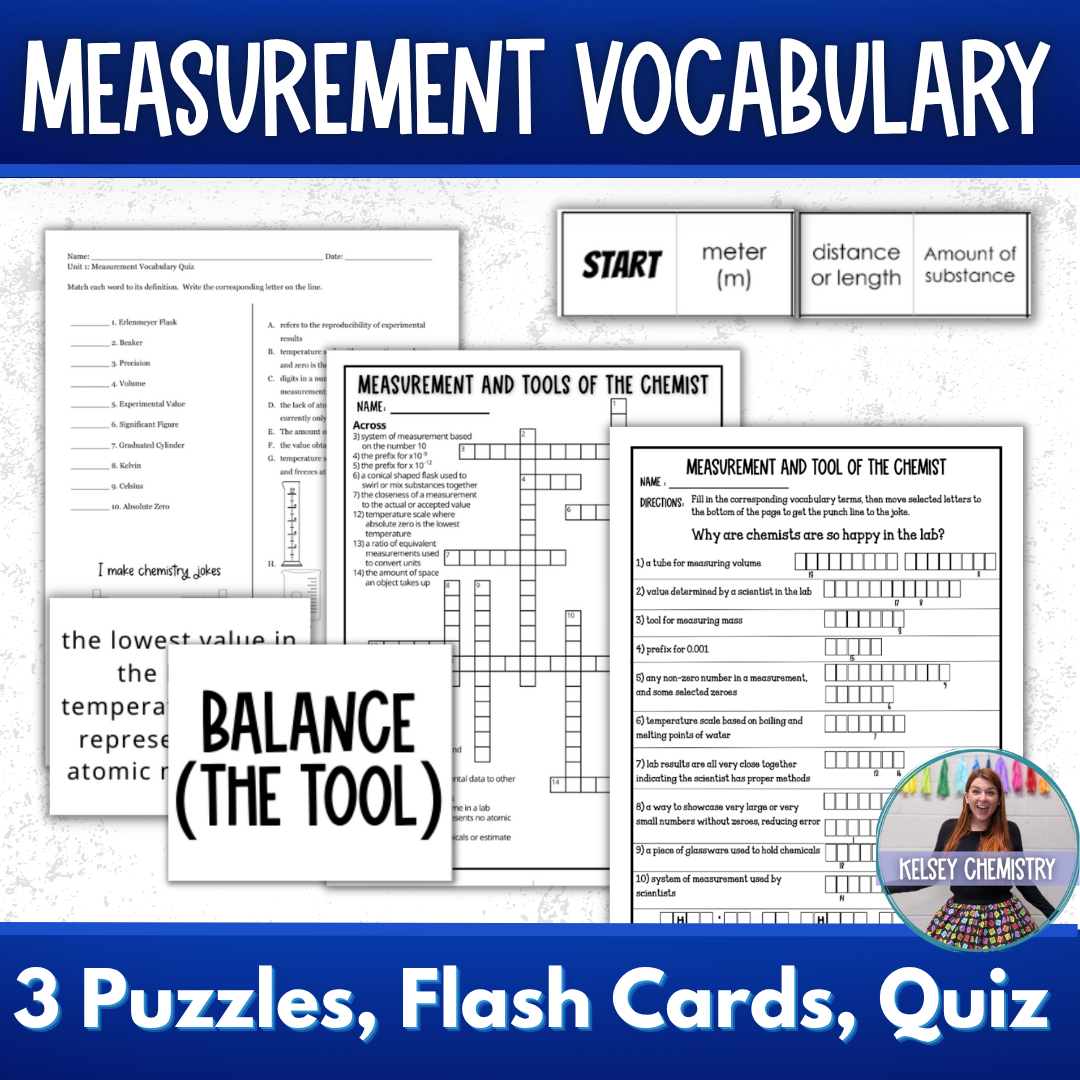 Chemistry Vocabulary Activity - Units, Measurement and Tools, Crosswor ...